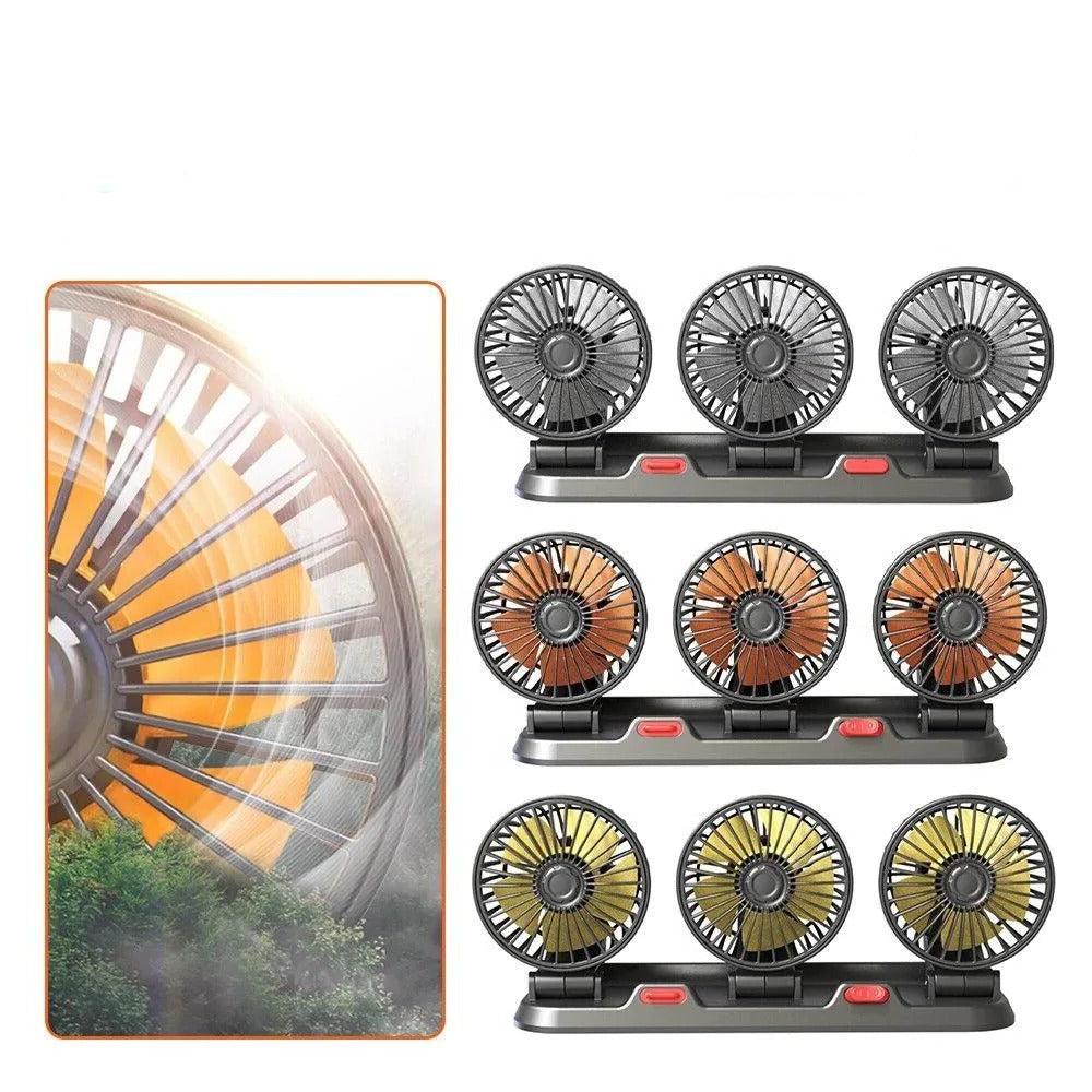3 Head Car Fan 360° Adjustable USB, 12V, 24V Automotive Fan ...